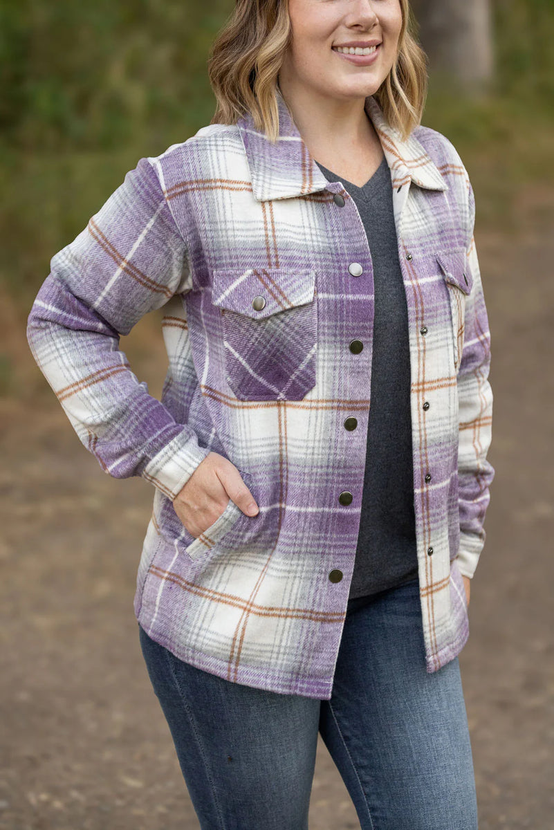 Norah Plaid Shacket - Purple and Gold – Curvy Birdy Boutique