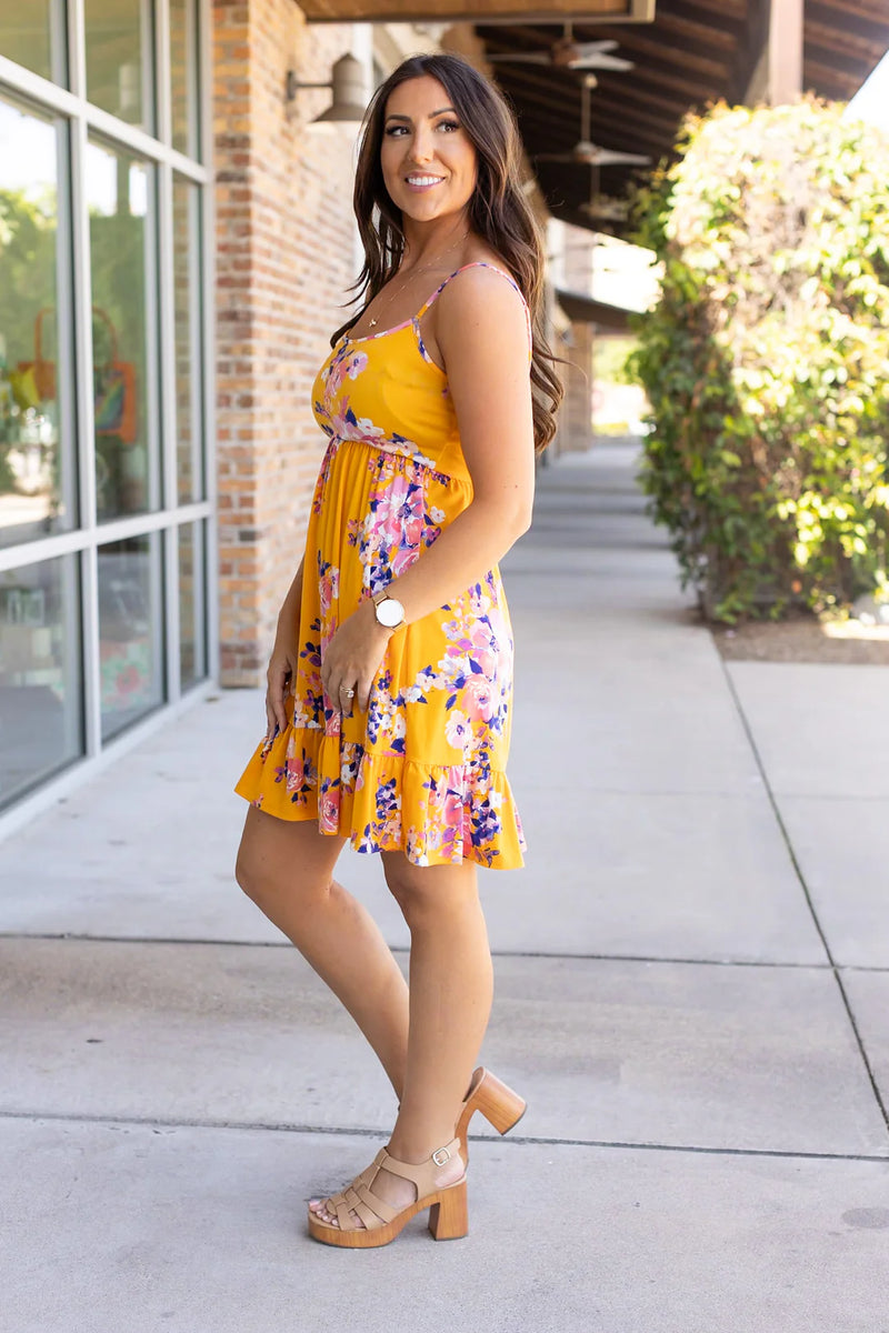 Rory Ruffle Dress - Golden Floral - FINAL SALE – Curvy Birdy Boutique