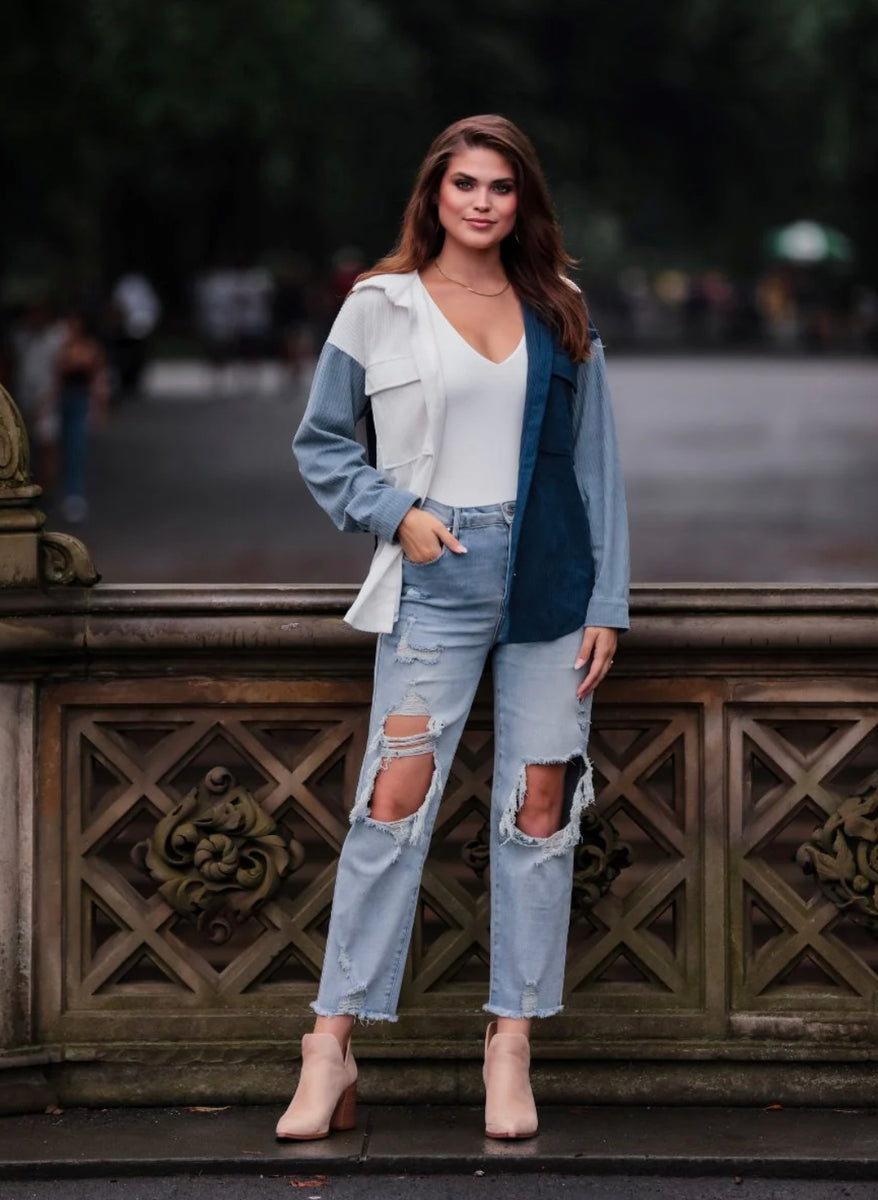 Becca Color Block Shacket in Blue – Curvy Birdy Boutique